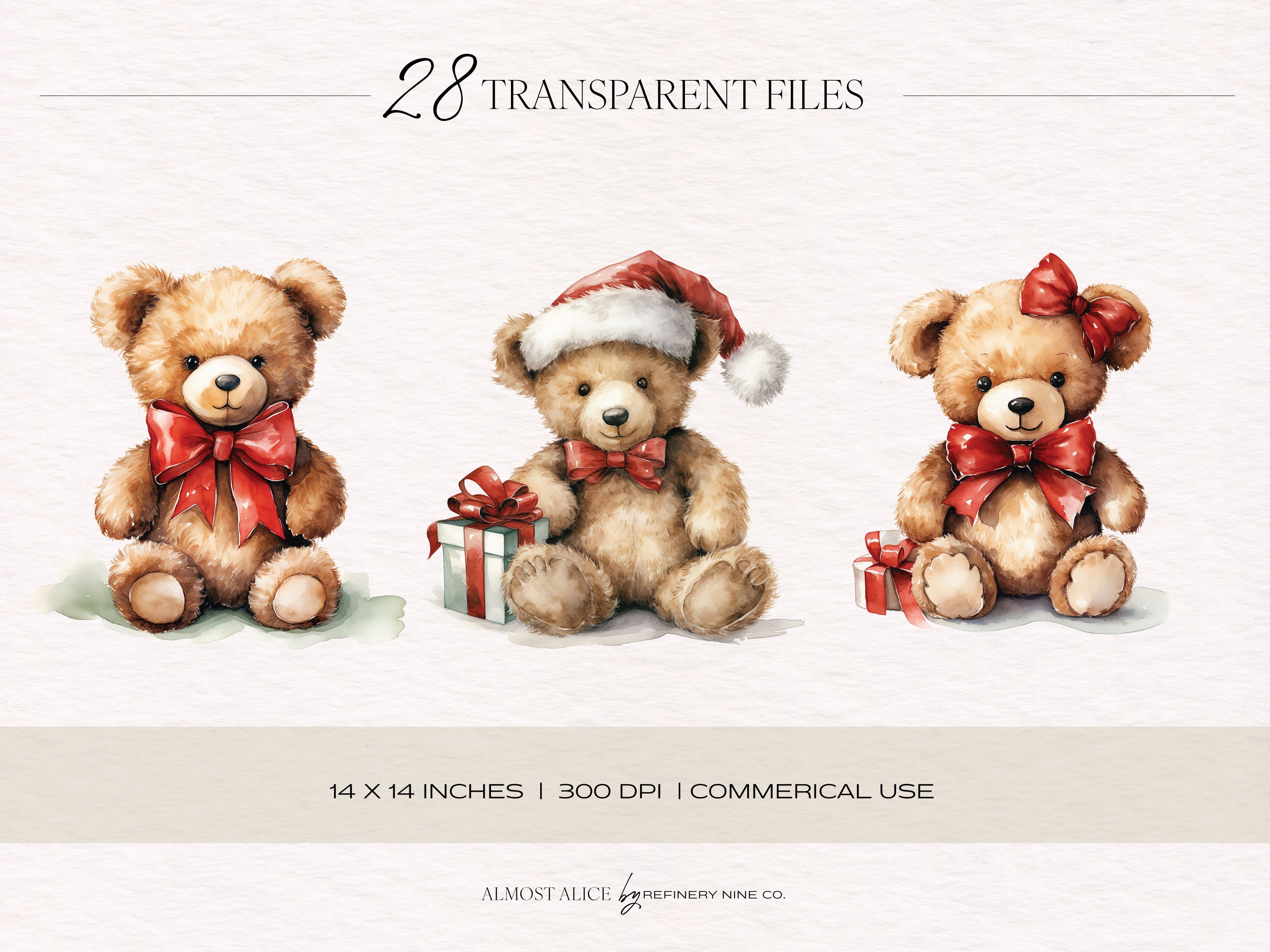 Christmas Teddy Bears, Watercolor Clipart, Cute, Christmas, Winter ...