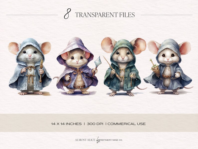 Wizard Mice, Watercolor Clipart, Transparent PNG, Fantasy, Magical ...