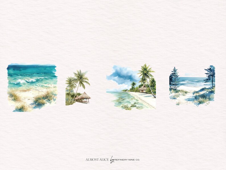 Coastal Paradise Watercolor Clipart, Beach, Ocean, Tropical, Nautical ...