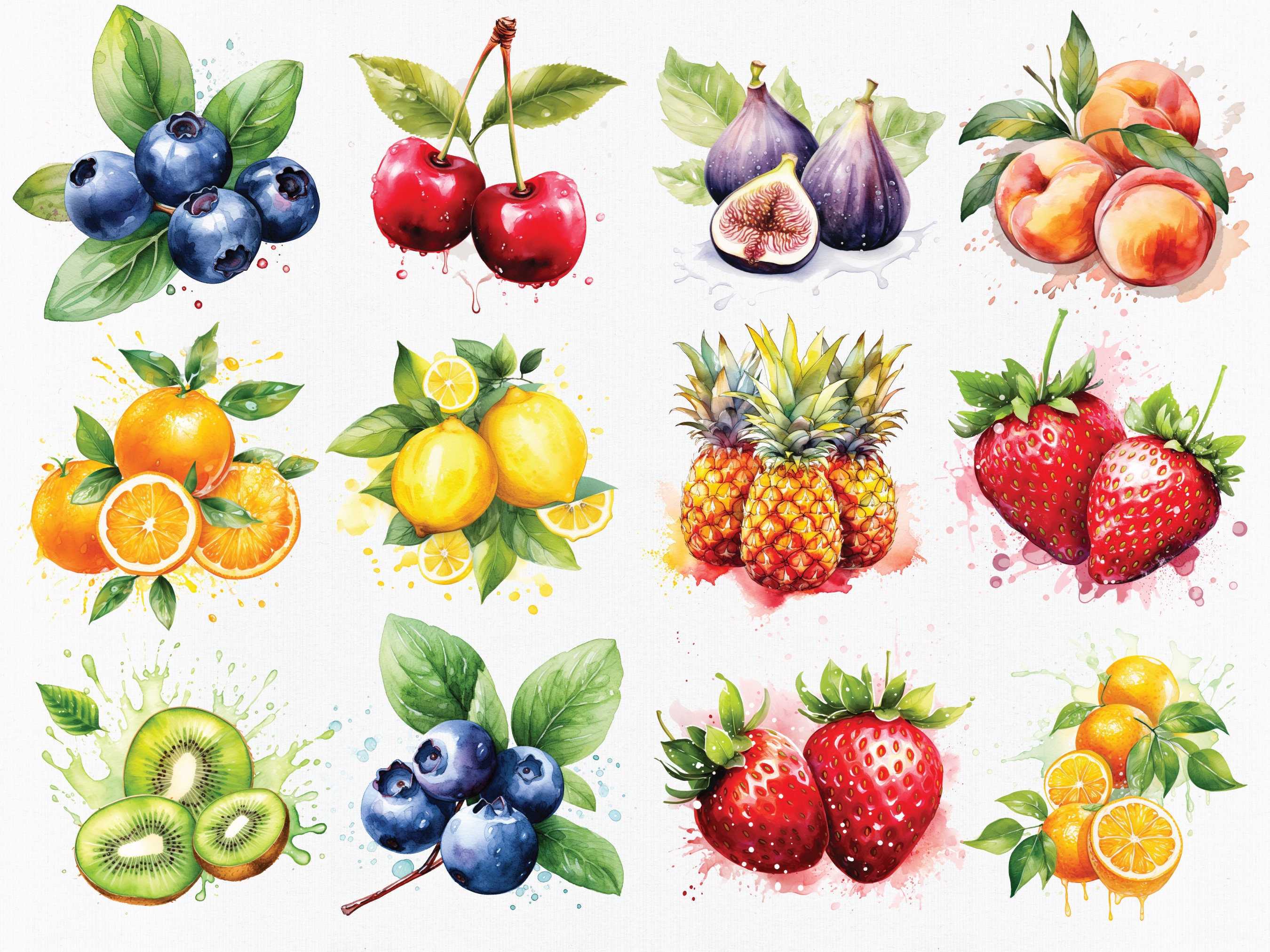 Watercolor Fruits Clipart Halloween, Digital, Print, Planner Stickers ...