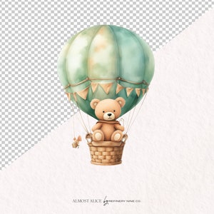 Teddy Bears in Green Hot Air Balloons Clipart - Watercolor Nursery ...