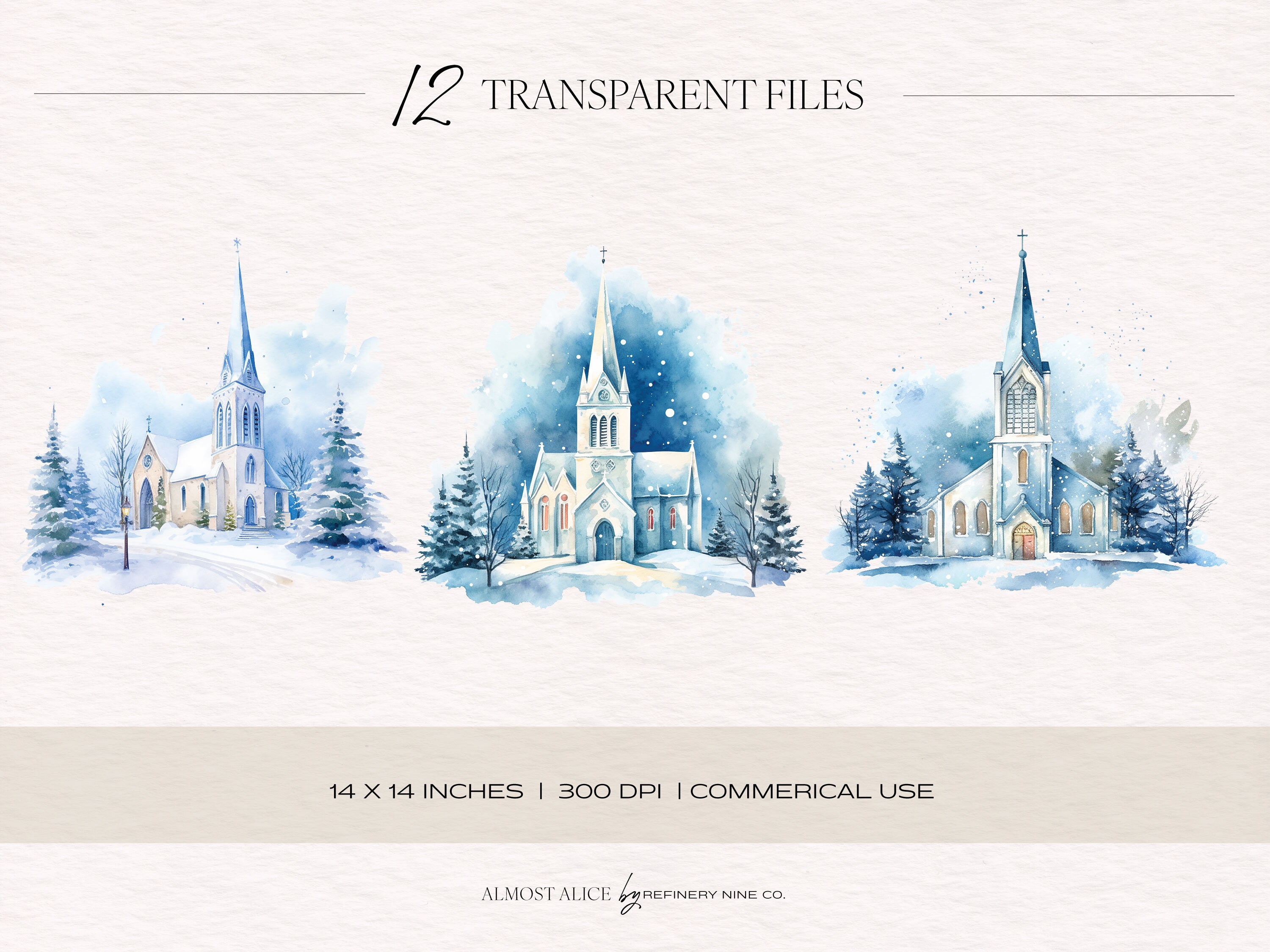 WINTERY CHURCHES, Watercolor Clipart, Christmas, Religious ...