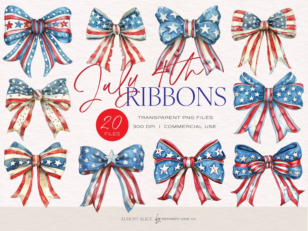 July 4th Watercolor Ribbons Clipart: Patriotic Planner Stickers ...