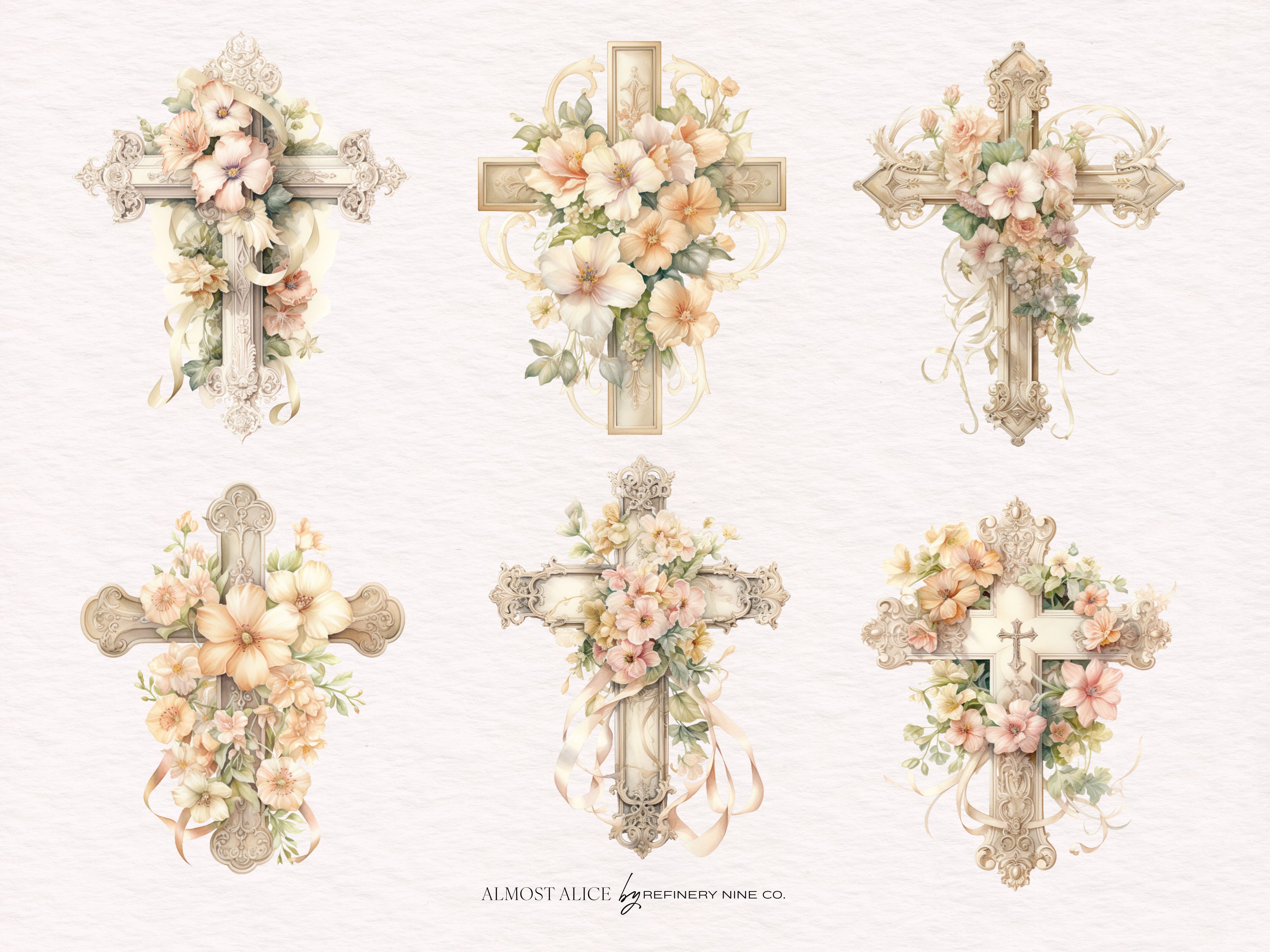 Beige Holiday Crosses Watercolor Clipart, Easter, Stationary, Communion ...