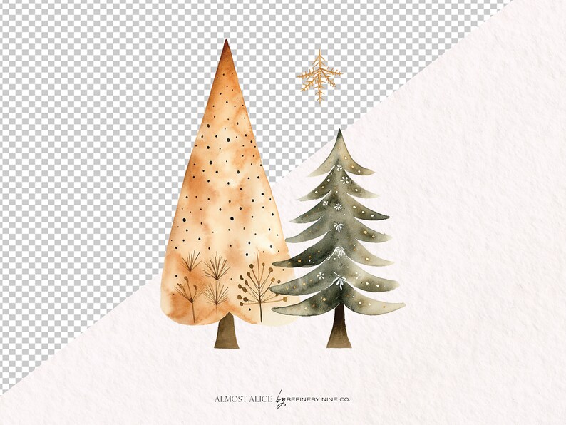 Boho Gold Christmas Trees, Watercolor Clipart, Christmas, Winter ...