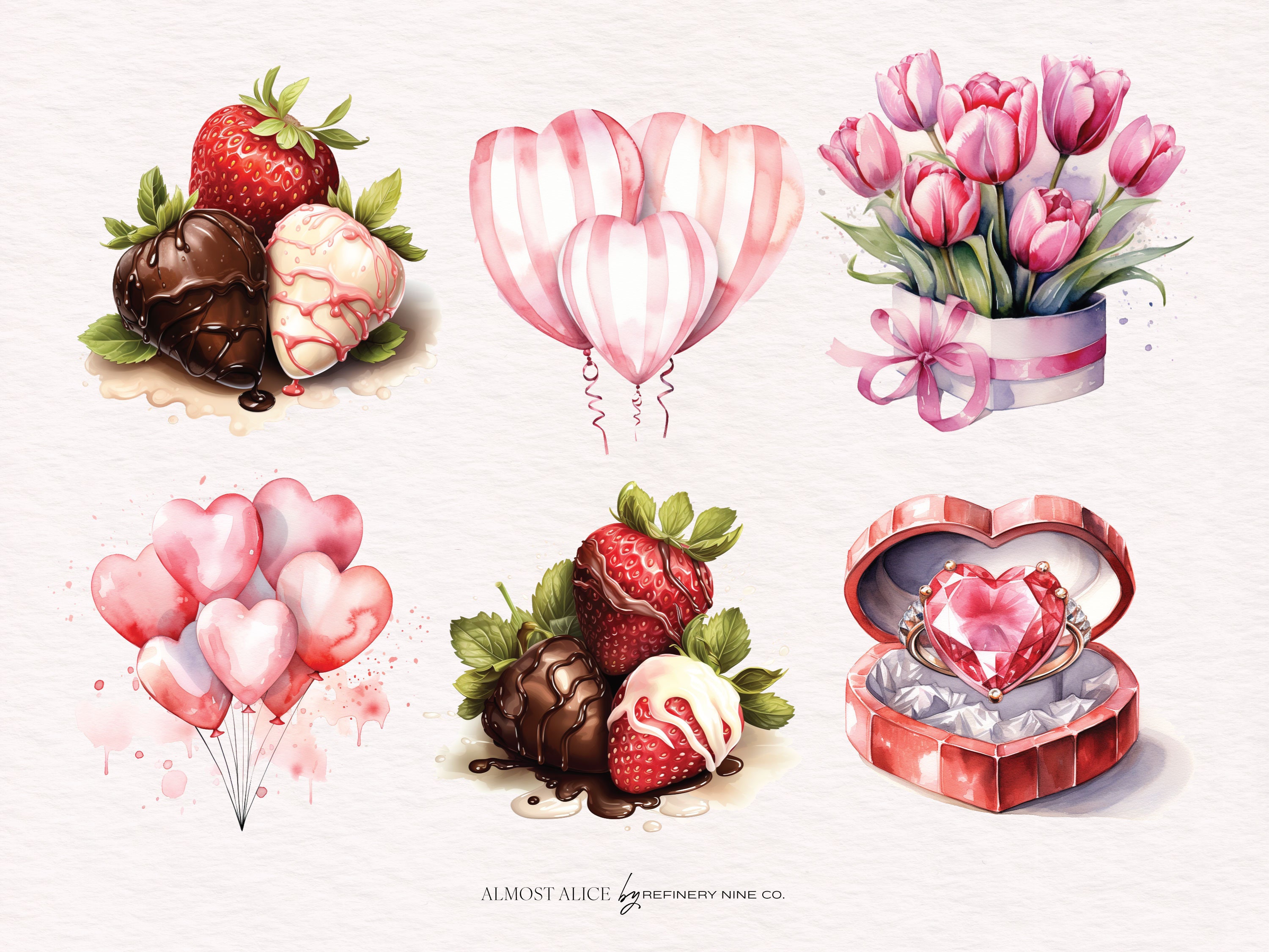 SWEET VALENTINE CLIPART, , Watercolor Clipart, Flowers, Strawberry ...