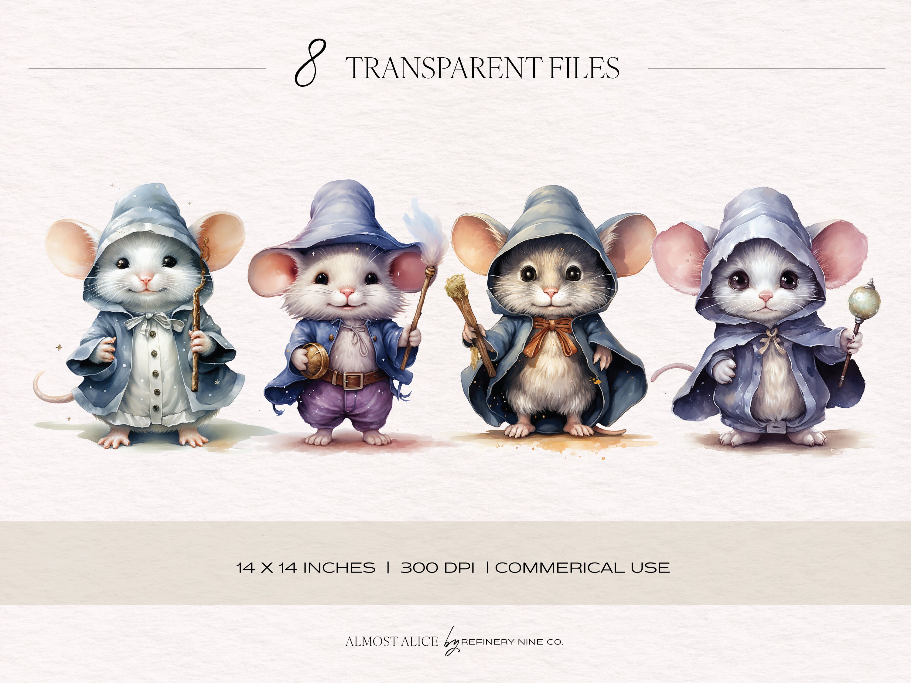 Wizard Mice, Watercolor Clipart, Transparent PNG, Fantasy, Magical ...