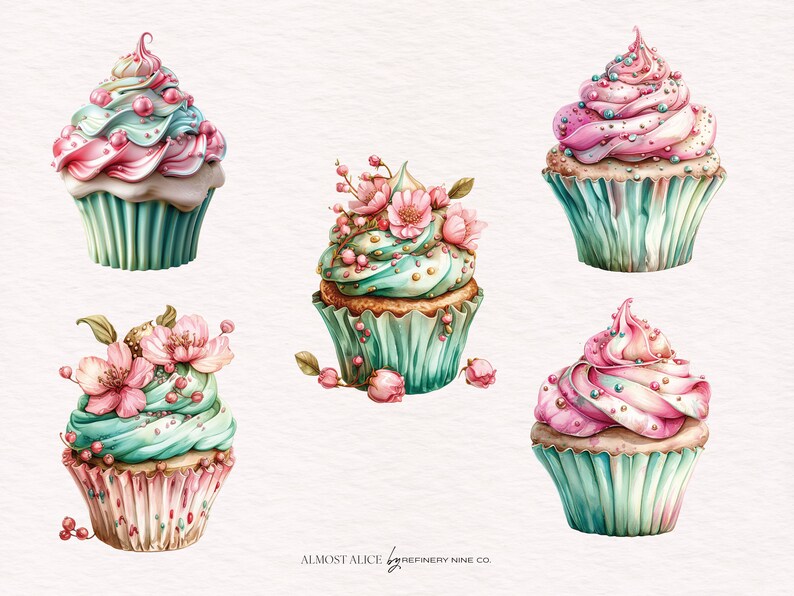 Rainbow Watercolor Cupcakes Clipart Perfect for Stationery, Crafting ...