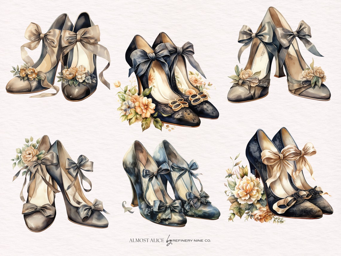 Vintage Heels Watercolor Clipart, Elegant Watercolor, Shoe ...