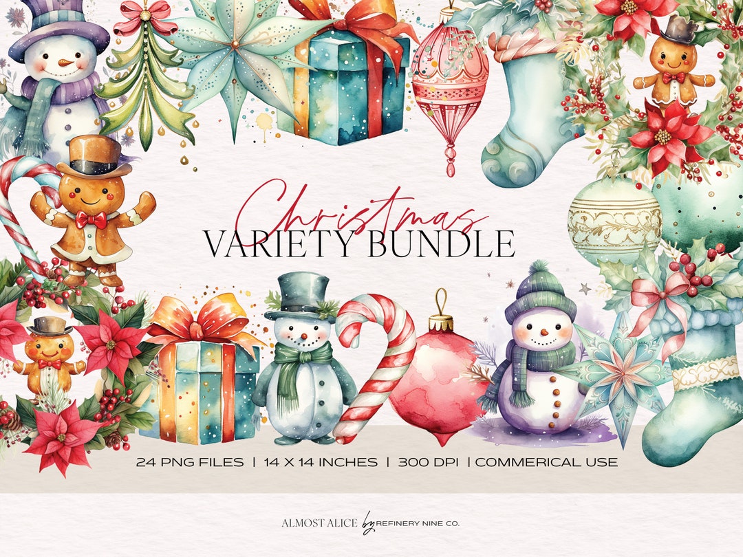Christmas Variety Clipart Bundle, Holiday, Snowmen, Trees, Scrapbooking ...