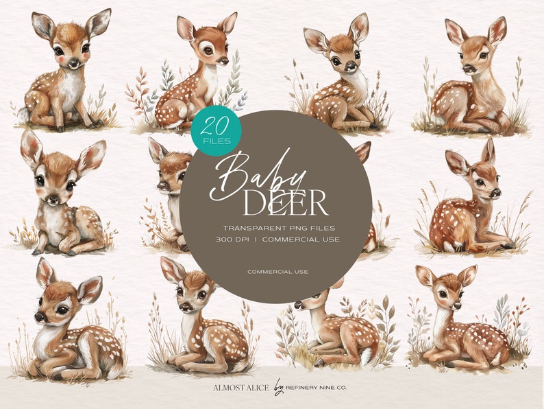 Baby Deer Watercolor Clipart, Animal Clipart, Stationery Design ...