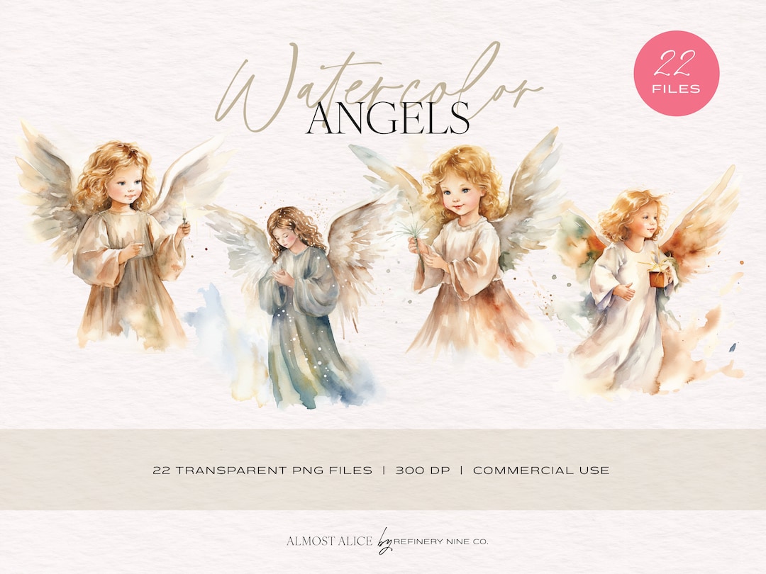Watercolor Angels Clipart, Religious, Celestial, Holiday, Stationary ...