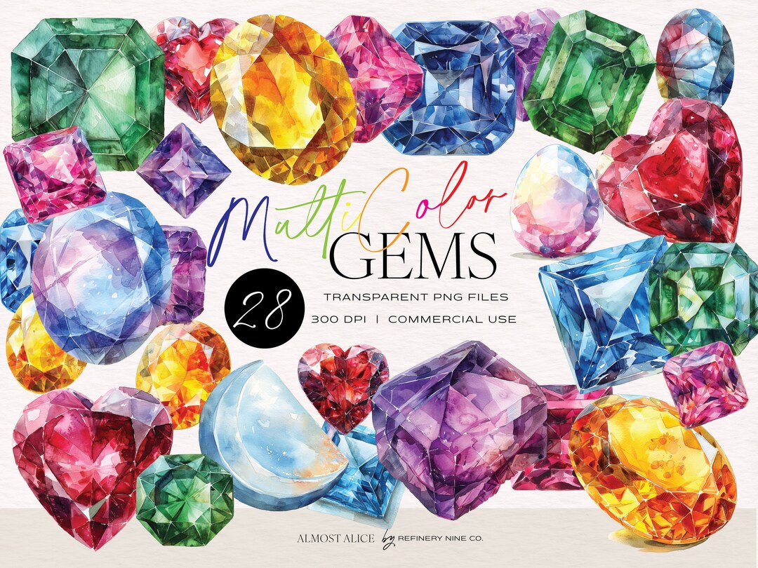 Watercolor Gems Clipart: Multicolor PNG Graphics for Scrapbooking ...