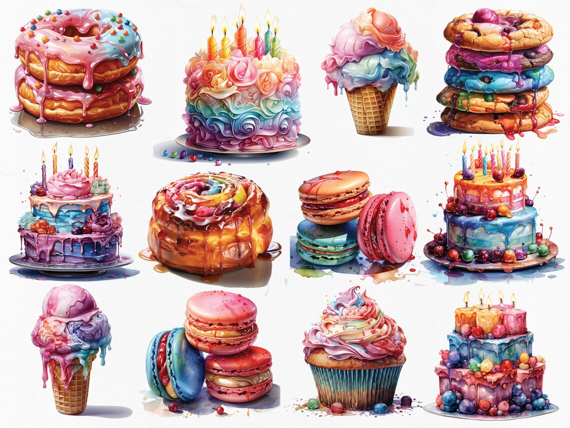 RAINBOW SWEETS Clipart Food Clipart Digital Watercolor - Etsy