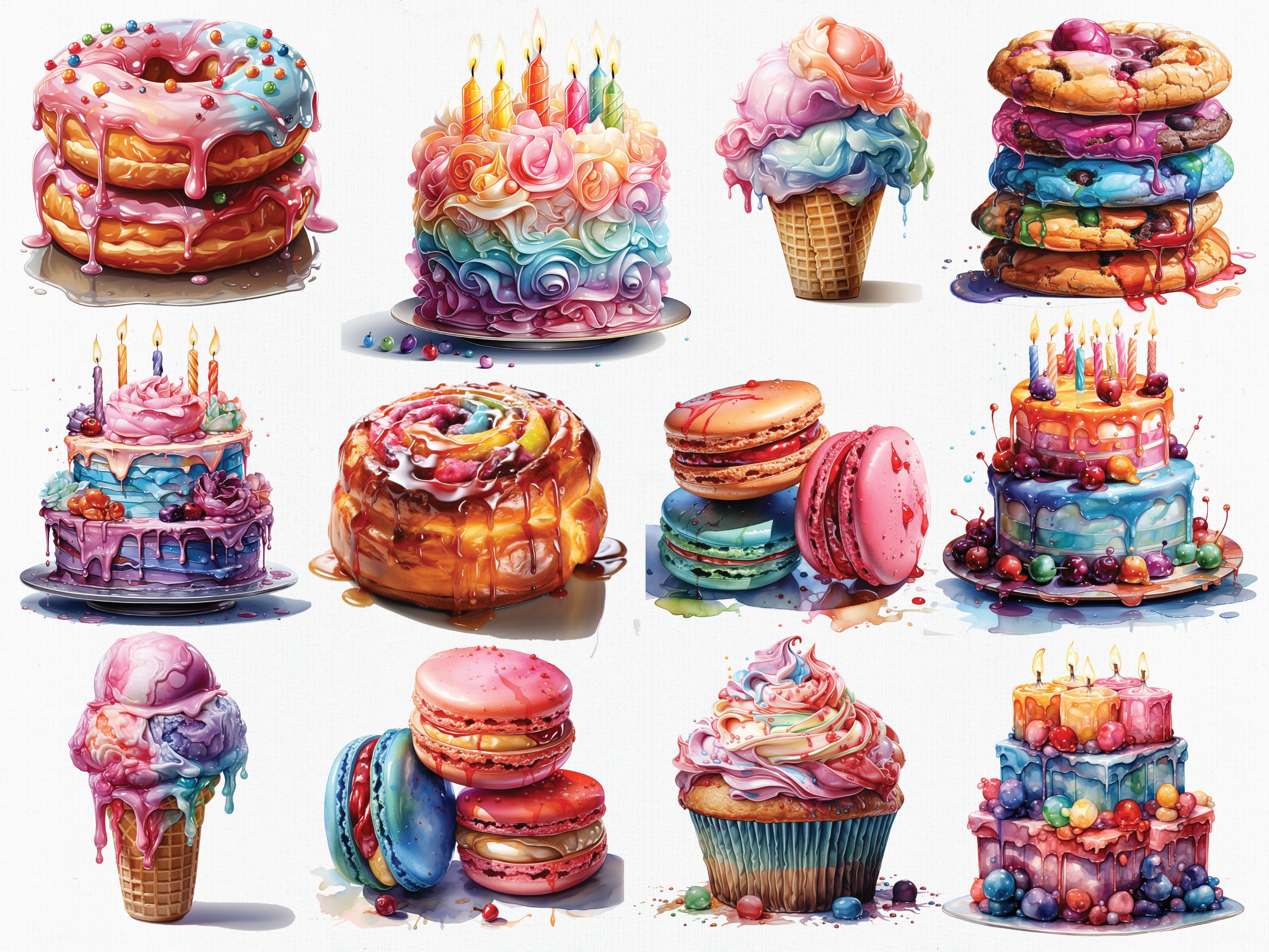 RAINBOW SWEETS Clipart Food Clipart Digital Watercolor - Etsy