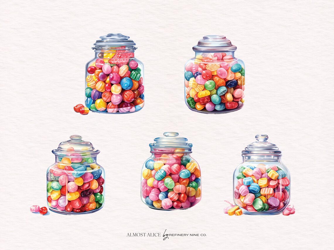 Rainbow Watercolor Candy Jars Clipart, Candy, Stationary, Scrapbooking ...