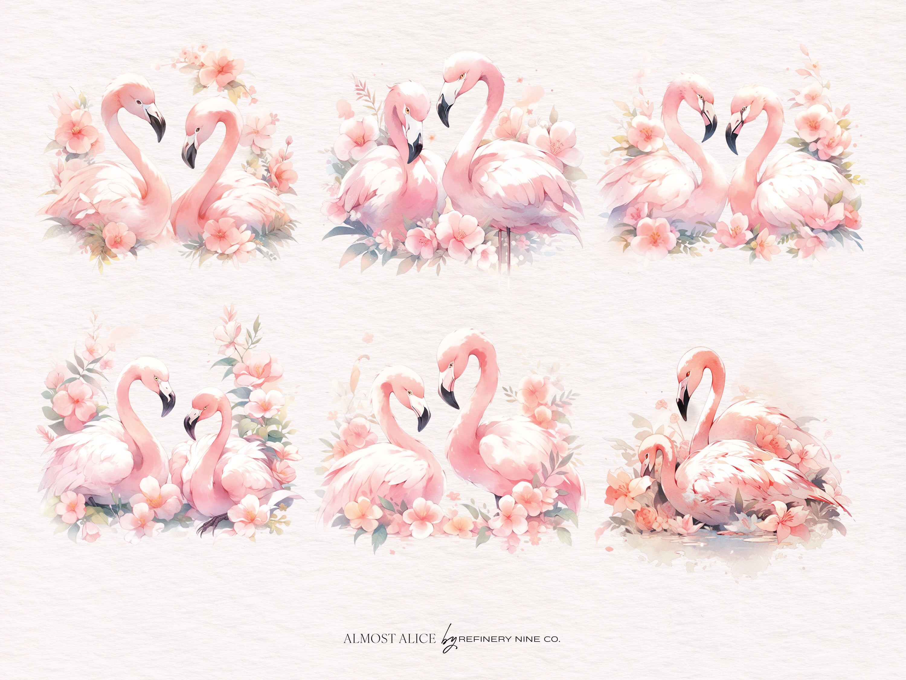 Pink Flamingos Clipart, Watercolor, Stationary, Scrapbooking ...