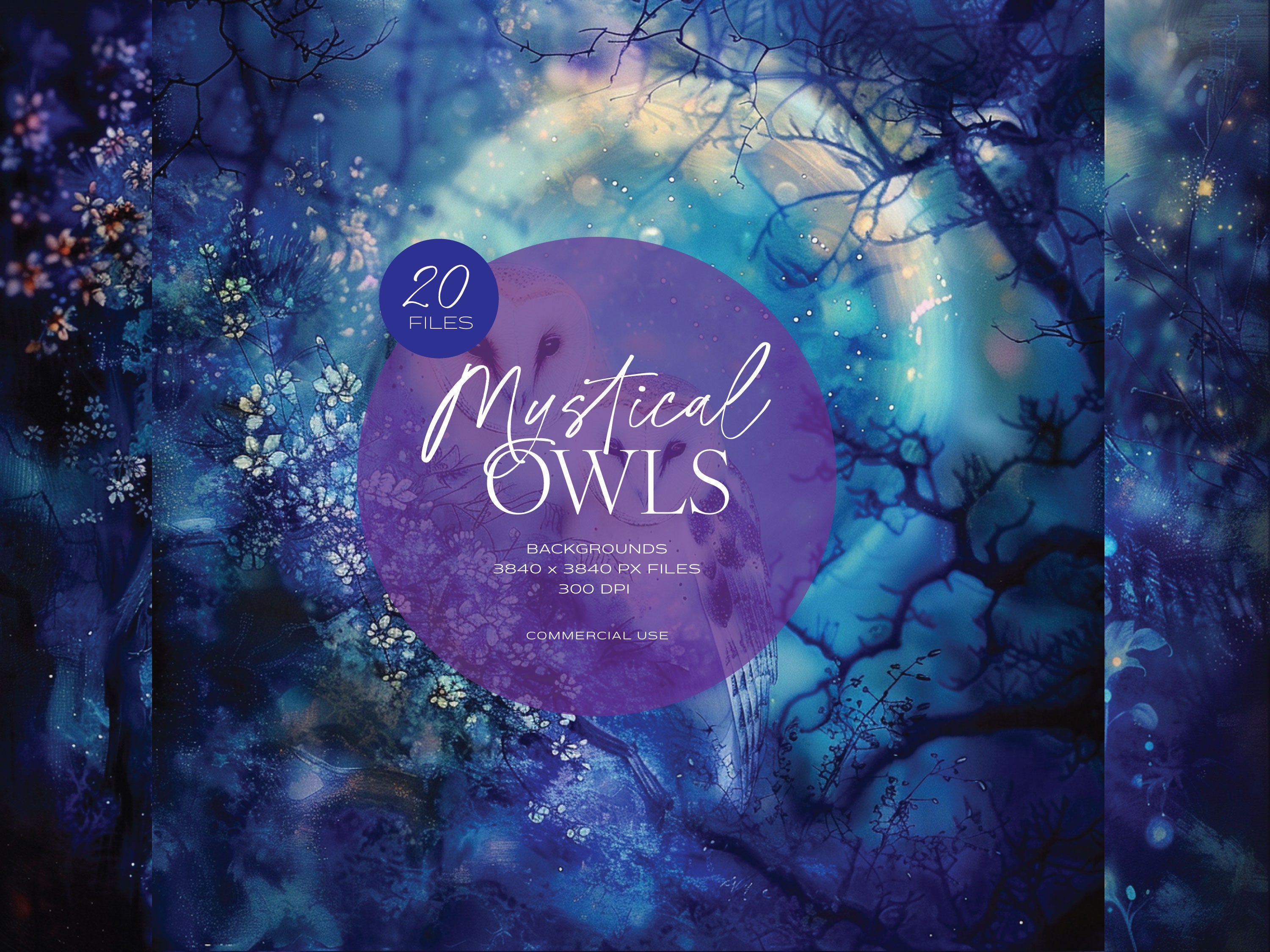 Mystical Owl Digital Backgrounds, Texture Designs for Stationary, Scrapbooking & Junk Journals ...