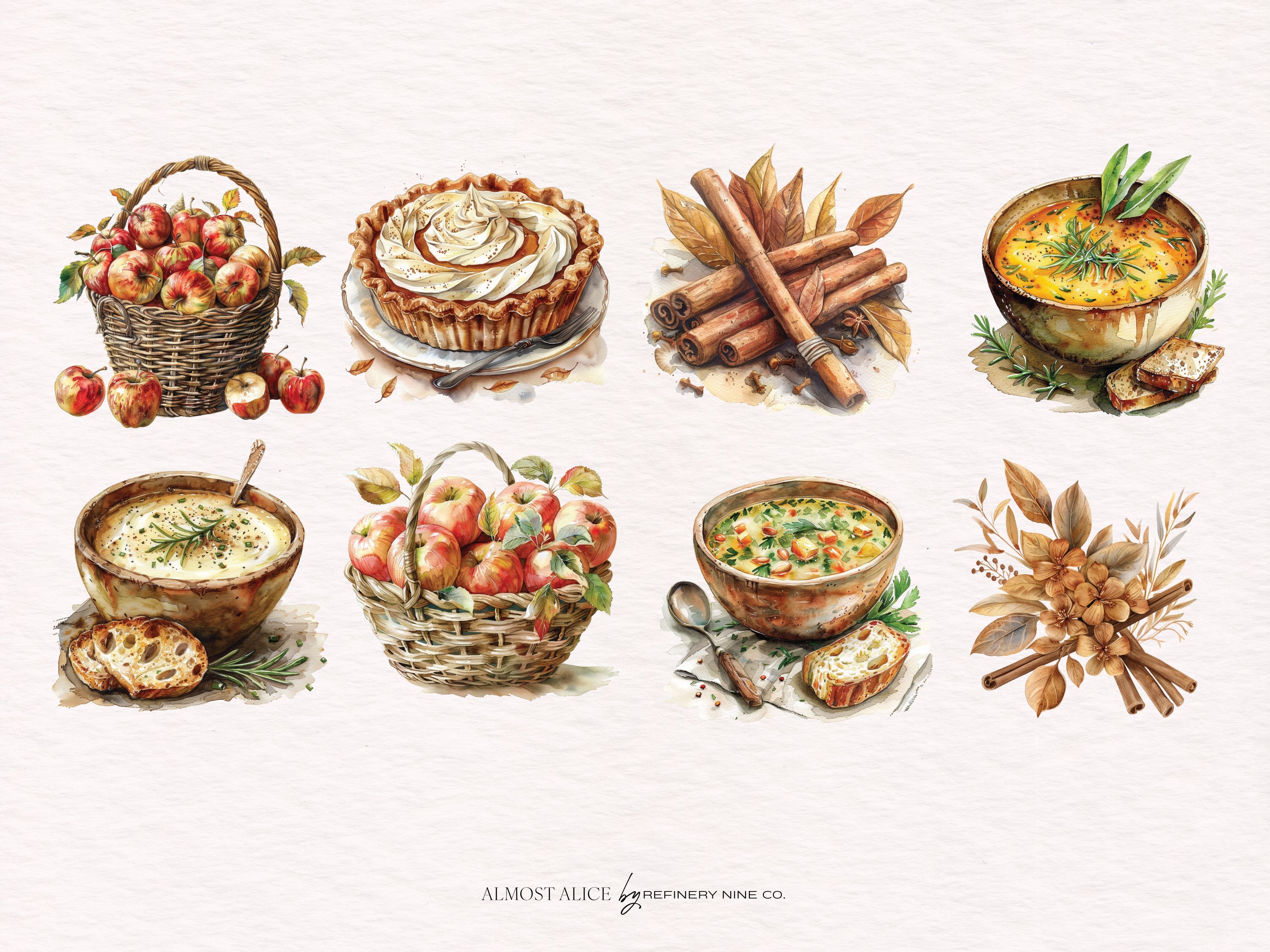 Autumn Foodies Watercolor Clipart, Food, Comfort, Scrapbook, Junk ...