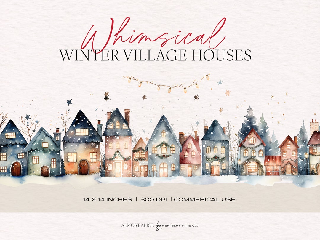 WHIMSICAL WINTER HOMES - Watercolor Clipart, Christmas, Winter Solstice, Scrapbooking, Designer ...