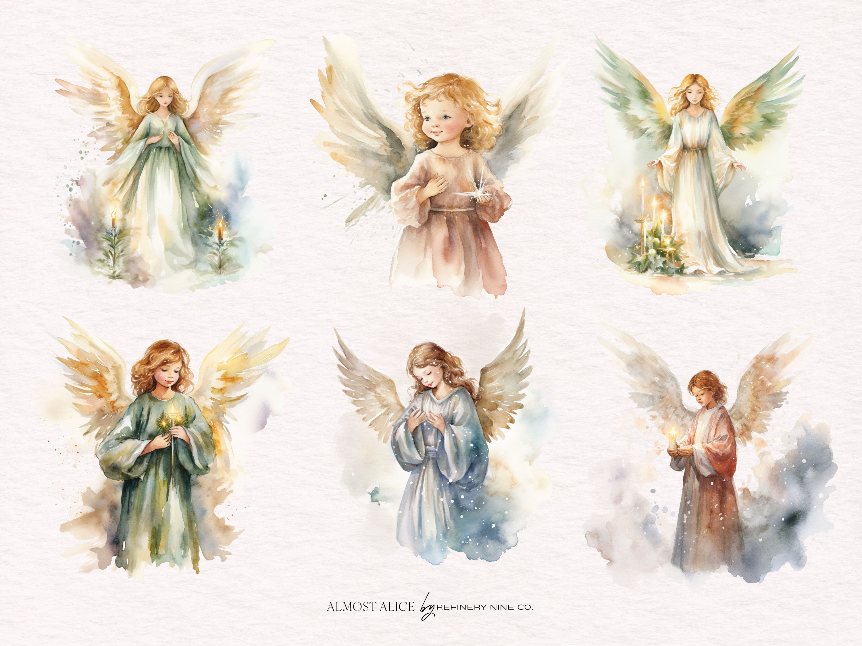 Watercolor Angels Clipart, Religious, Celestial, Holiday, Stationary ...
