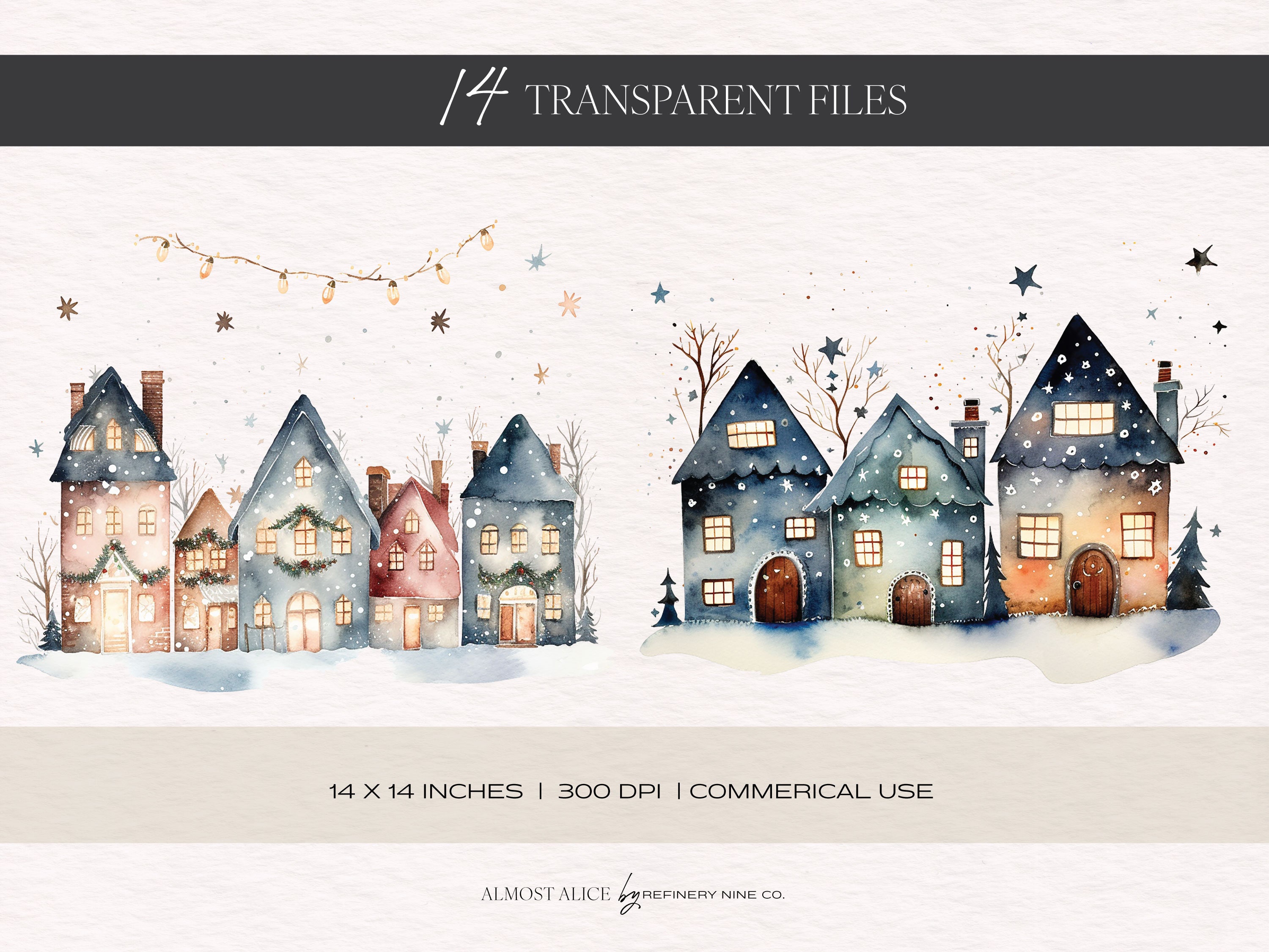 WHIMSICAL WINTER HOMES Watercolor Clipart, Christmas, Winter Solstice ...
