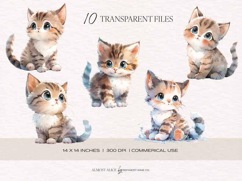 Watercolor Cute Kittens Clipart, Clipart for Commercial Use ...