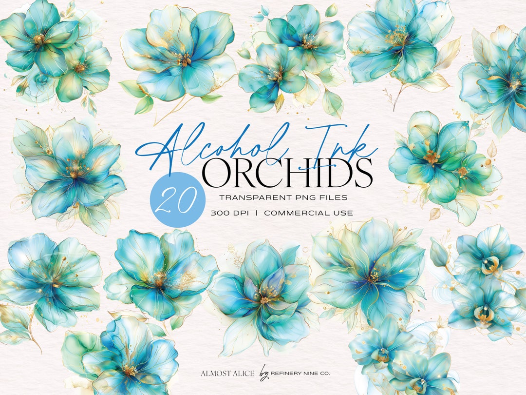 Blue Orchid Watercolor Clipart: Alcohol Ink PNG Set (commercial Use) - Etsy