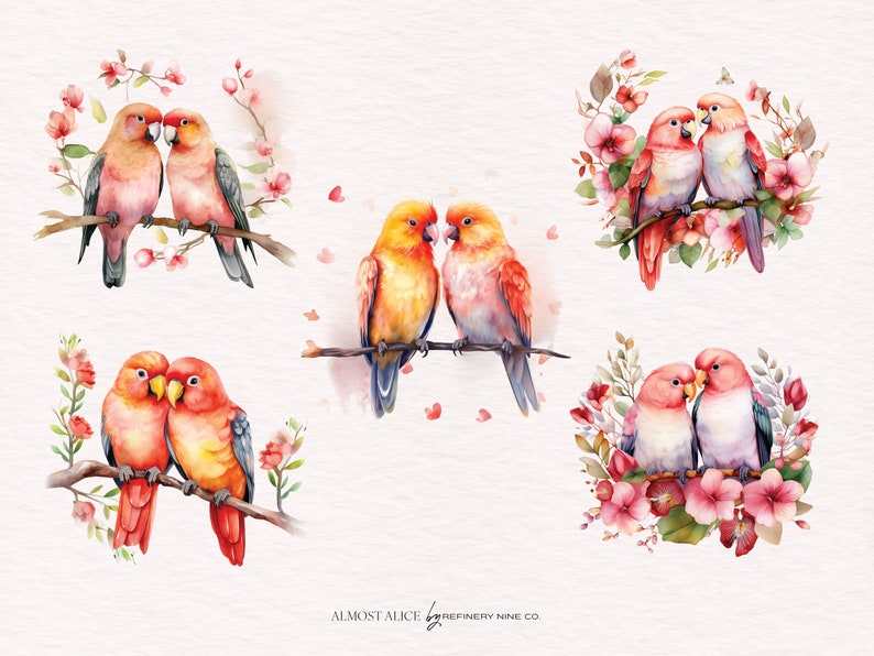 Love Birds Clipart Bundle, Bird Couple, Printable Watercolor Clipart ...