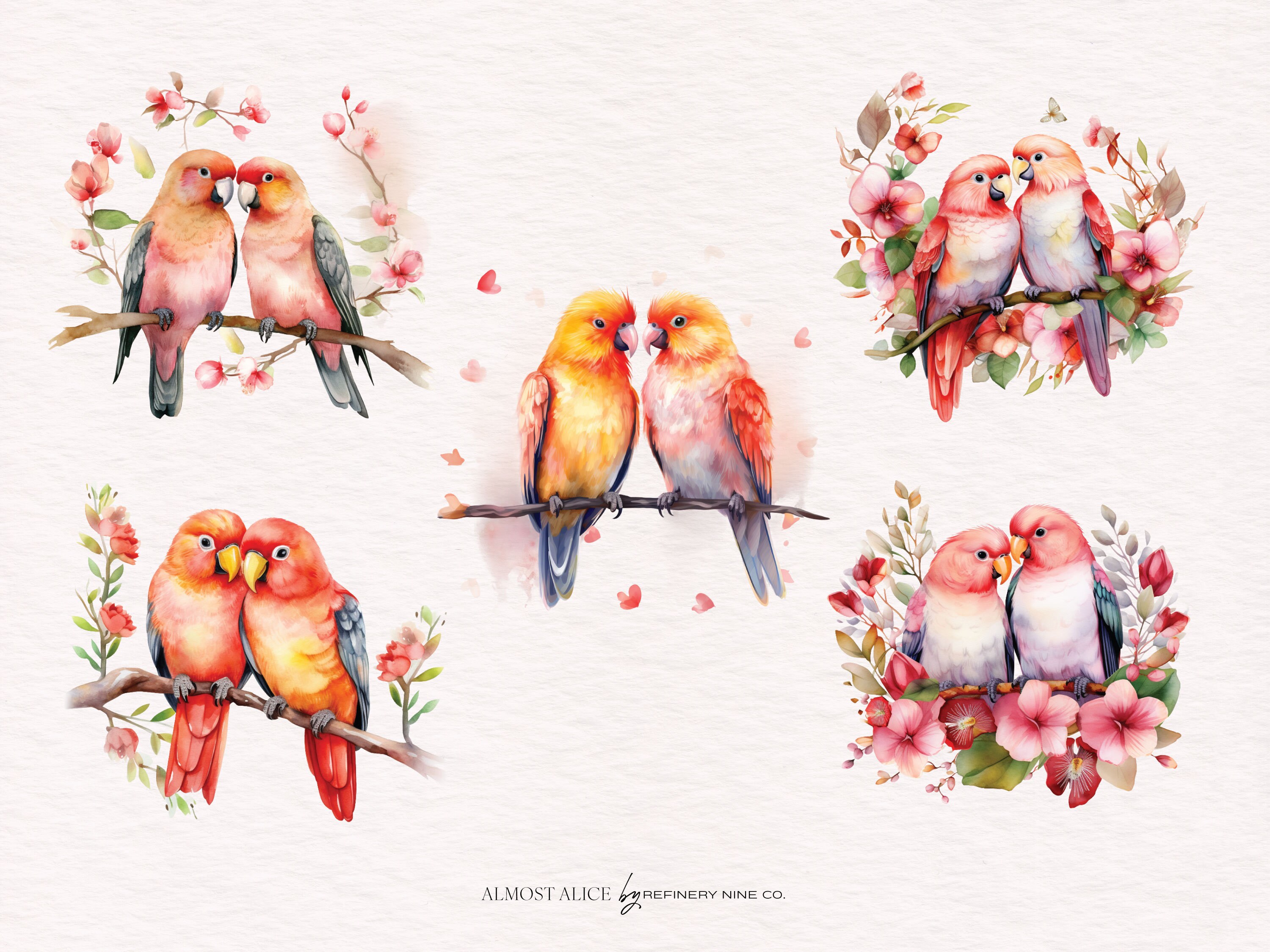 Love Birds Clipart Bundle, Bird Couple, Printable Watercolor Clipart ...