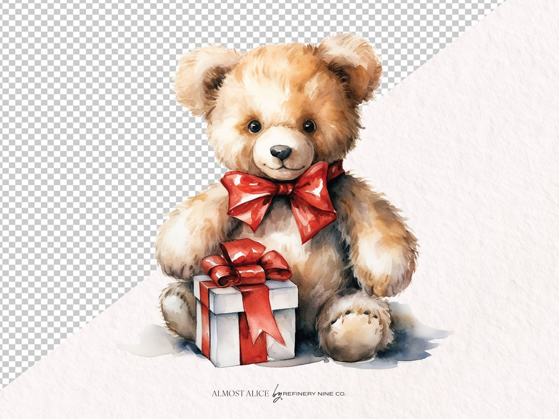 Christmas Teddy Bears, Watercolor Clipart, Cute, Christmas, Winter ...