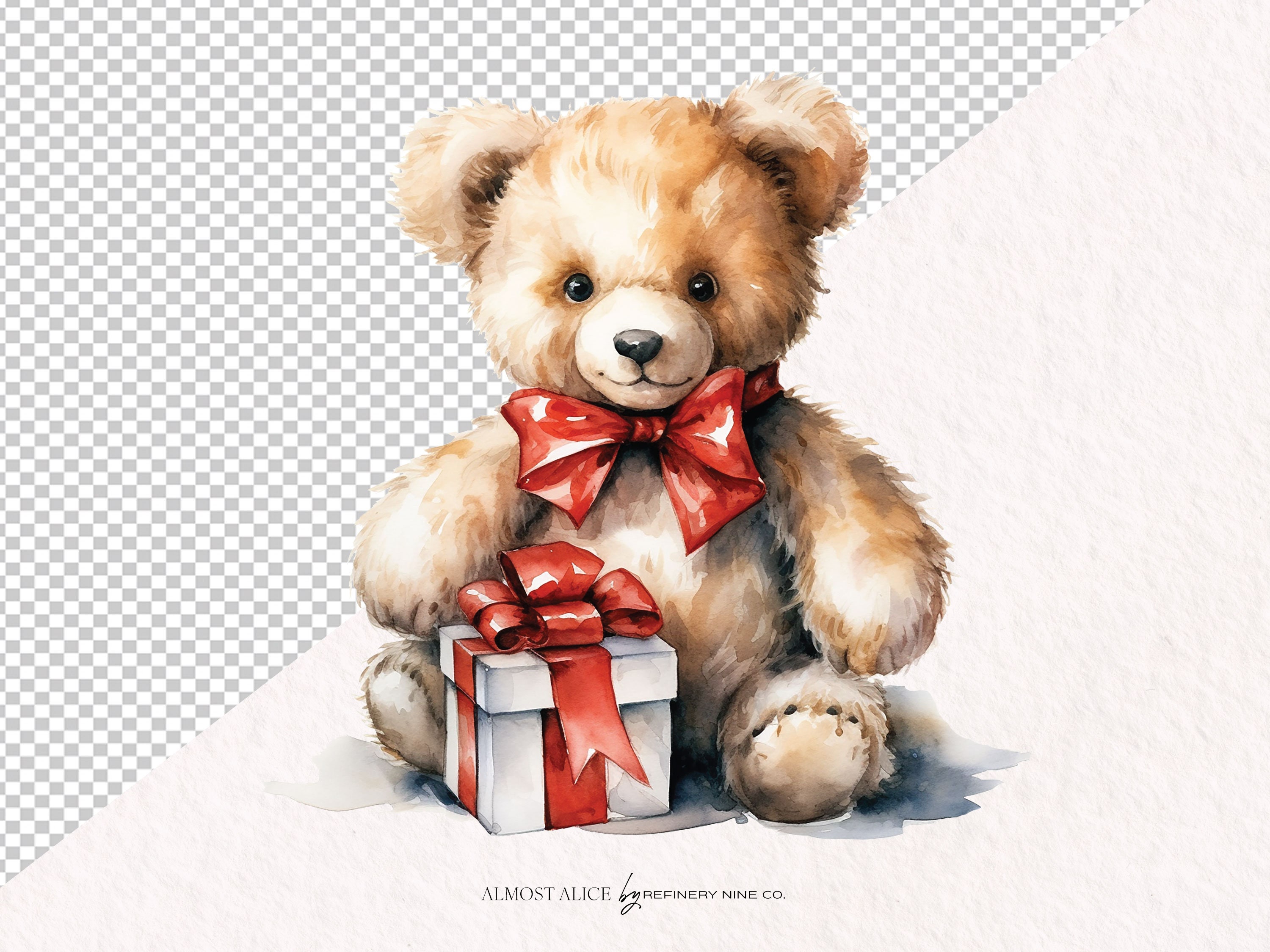 Christmas Teddy Bears, Watercolor Clipart, Cute, Christmas, Winter ...