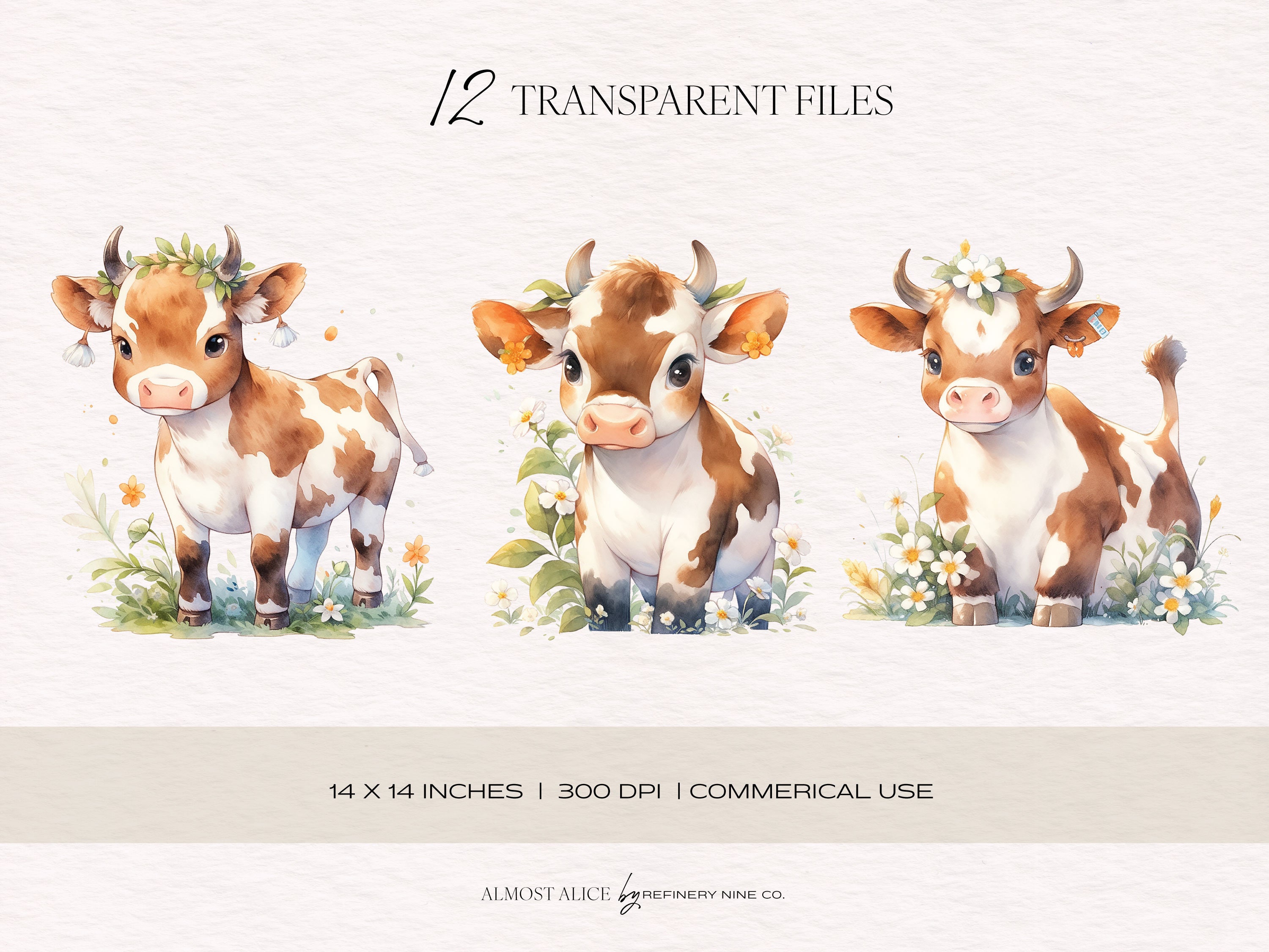 Watercolor Cows Clipart Pack, Pastel, Sweet, Clipart for Commercial Use ...
