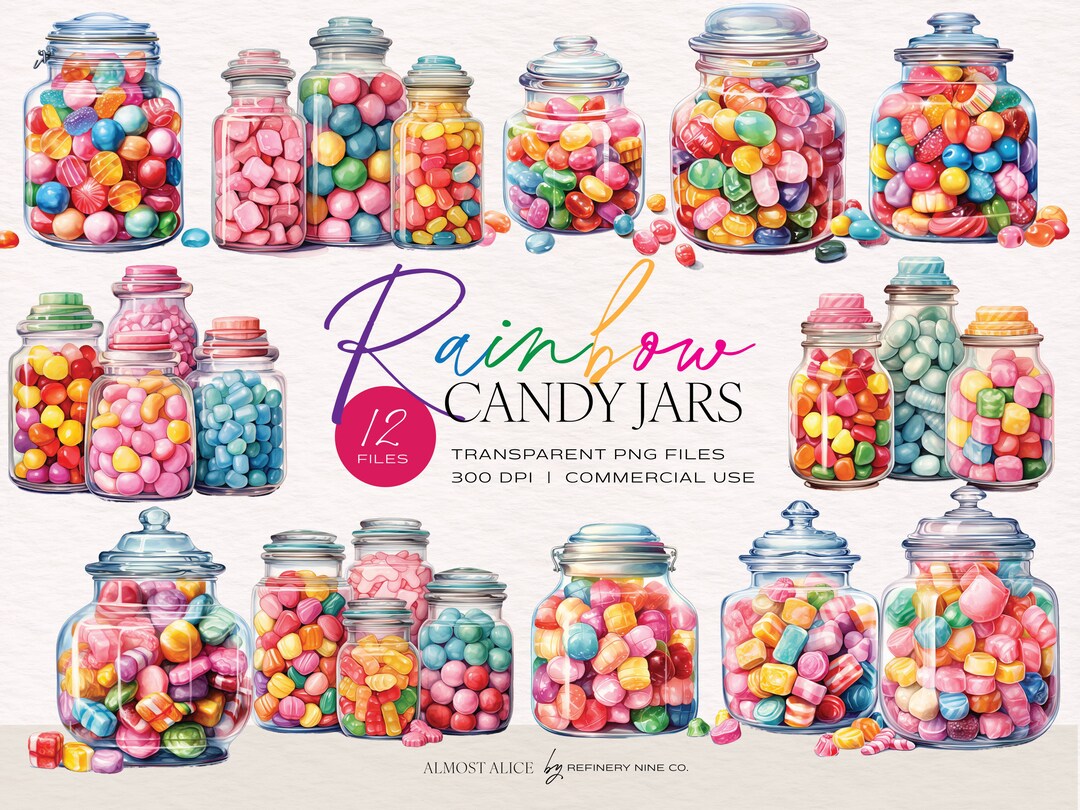 Rainbow Watercolor Candy Jars Clipart, Candy, Stationary, Scrapbooking ...