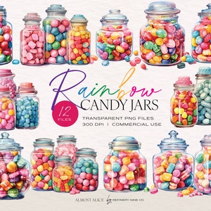 Rainbow Watercolor Candy Jars Clipart, Candy, Stationary, Scrapbooking ...