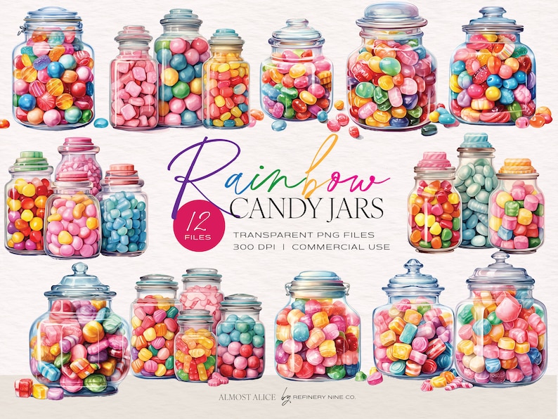 Rainbow Watercolor Candy Jars Clipart, Candy, Stationary, Scrapbooking ...