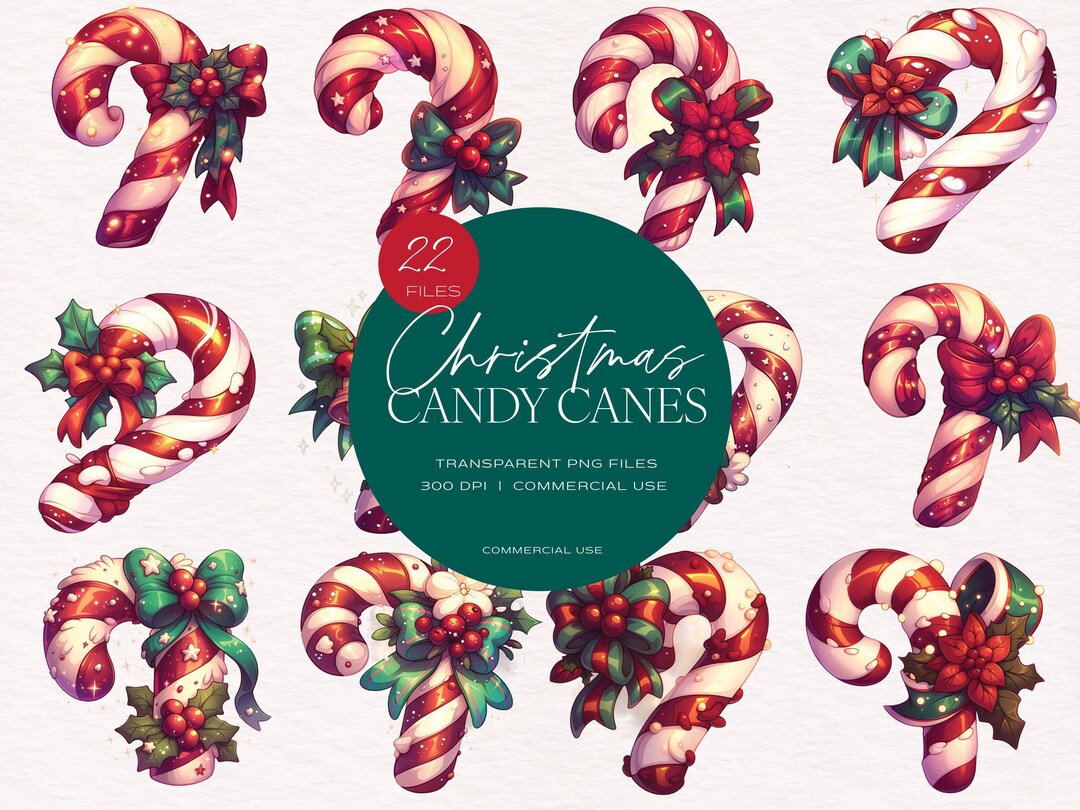 Watercolor Christmas Candy Cane Clipart: Transparent PNG Stickers ...