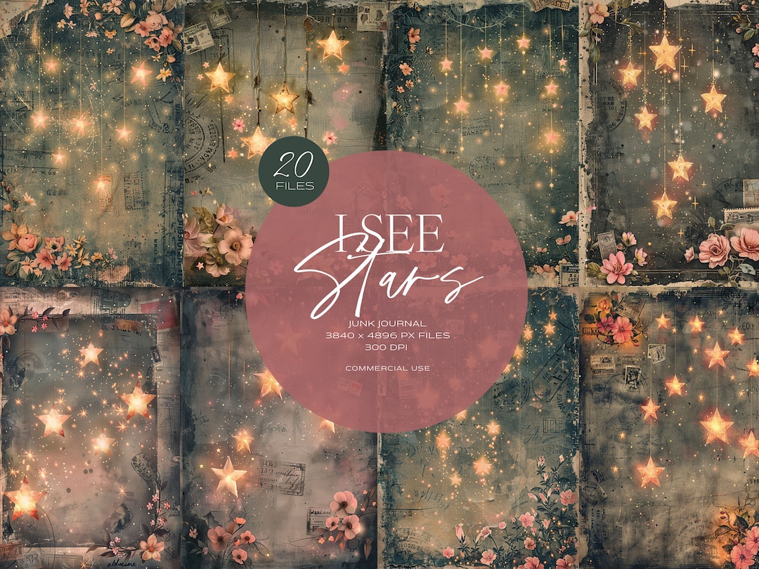 Pink Silver Star Digital Paper: Vintage Ephemera (digital Download) - Etsy