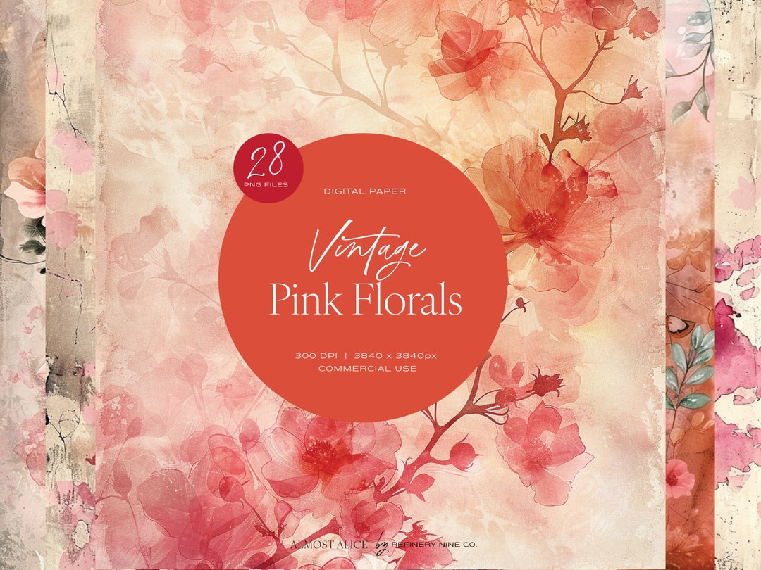 Vintage Pink Floral Digital Paper: Scrapbook & Crafts (instant Download ...