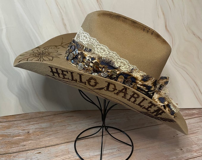 Custom Hand Burned Hat Hand Burned Cowgirl Hat Custom Branded Hat Hat Western Hat Cowboy Hat ...