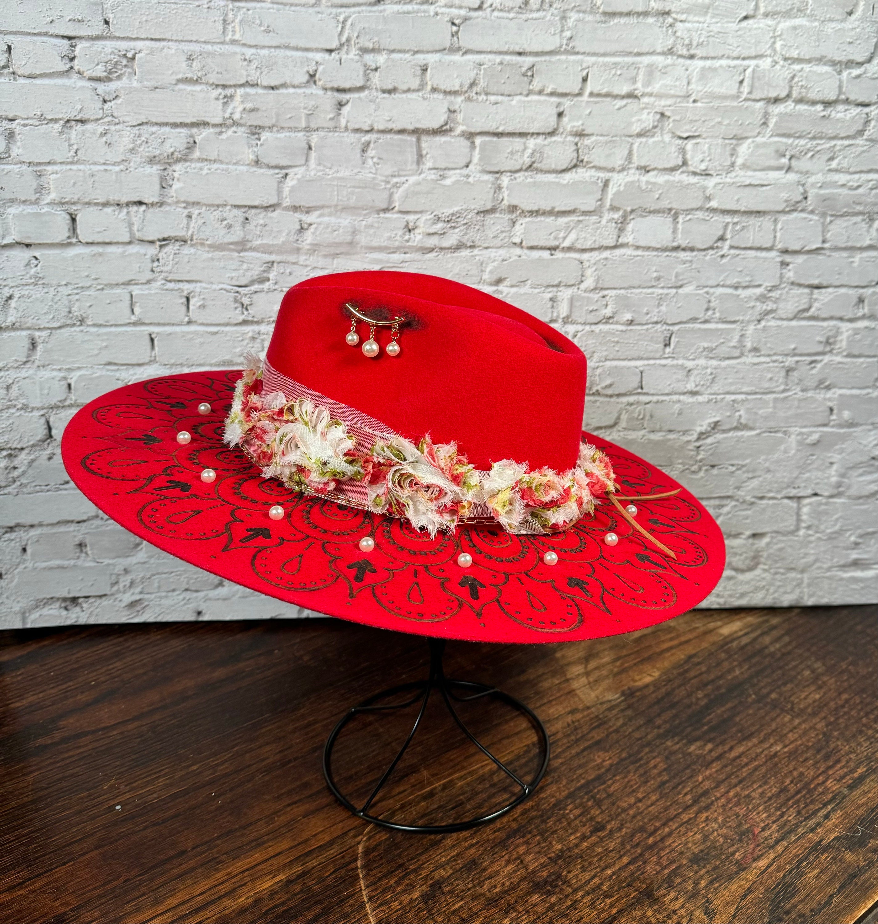 Burned Hat Flat Brim Hat Show Hat Cowgirl Hat Durby Hat Festival Hat ...