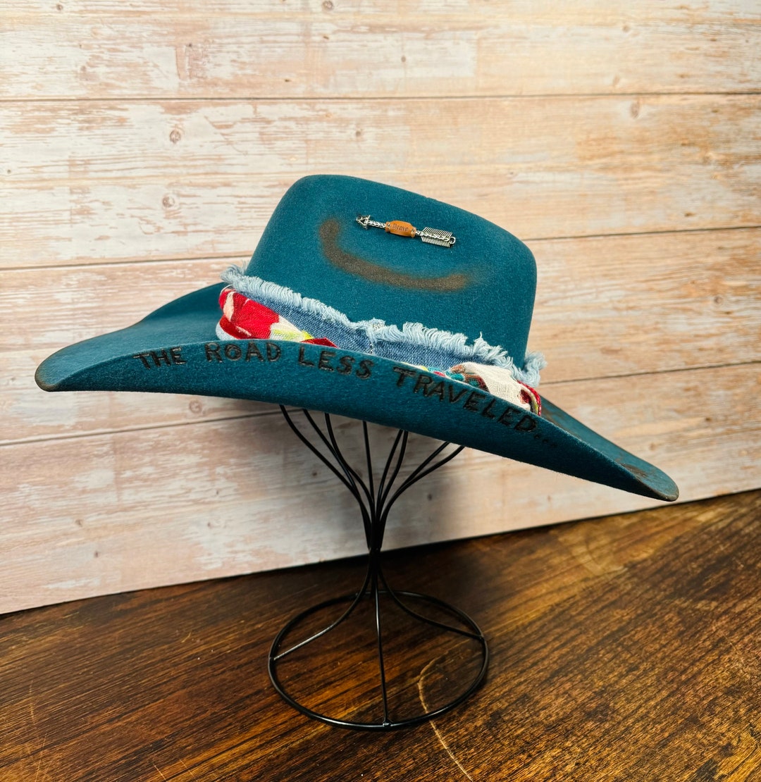 Burned Hat Custom Hat Branded Hat Burnt Hat Western Hat Cowboy Hat Teal ...