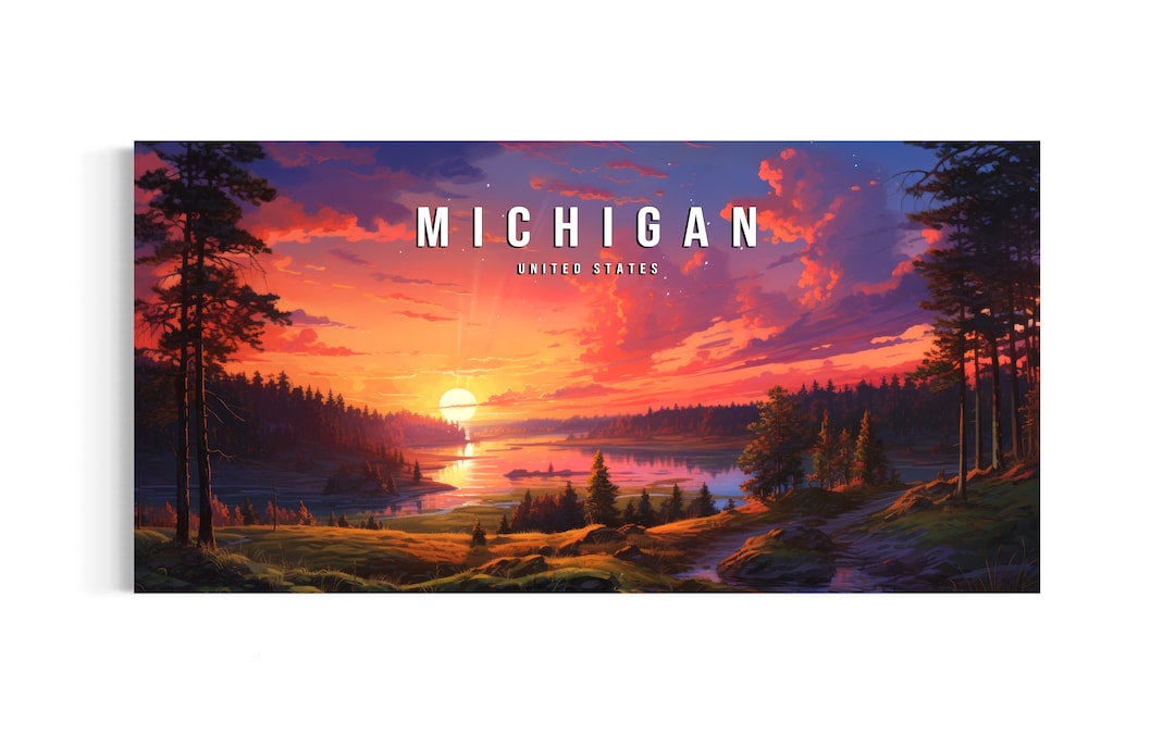 Michigan Wall Art Painting on Canvas, US States Wall Art Artwork ...