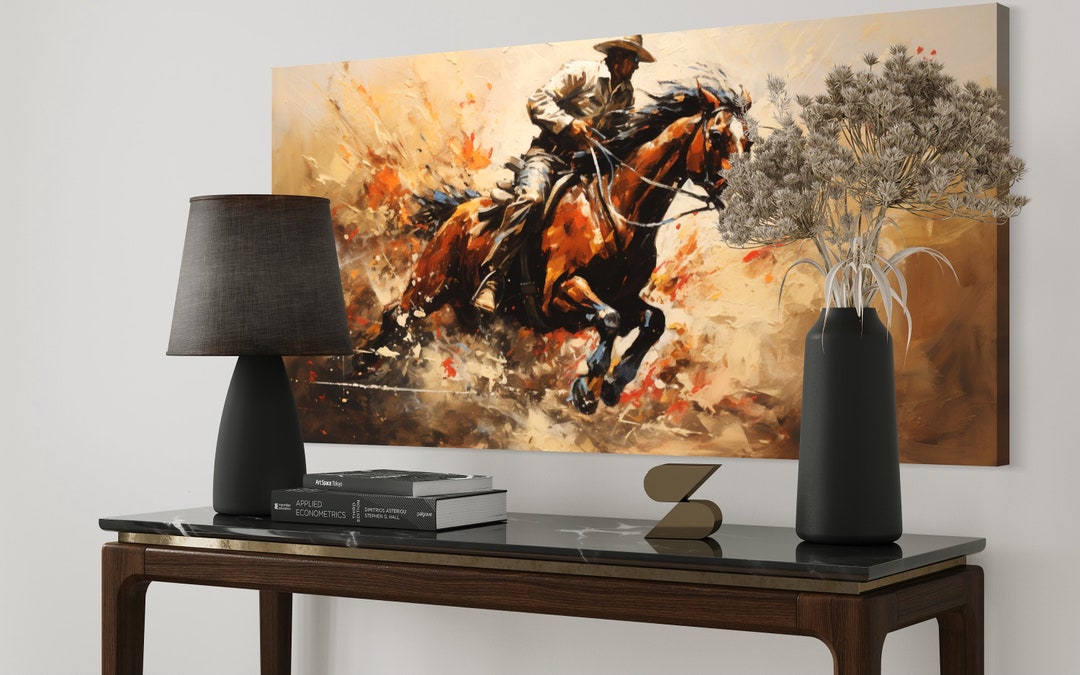 Cowboy on Horse Canvas Art Print, Large Cowboy Artwork Gallery Wrap ...