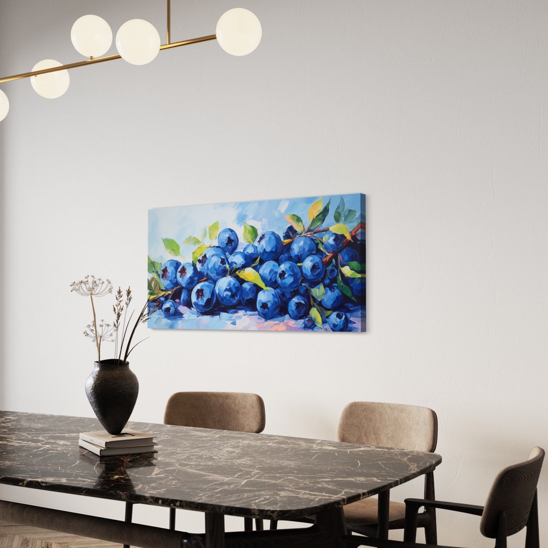 Blueberries Painting on Canvas Art Print, Kitchen Decor Gallery Wrap ...