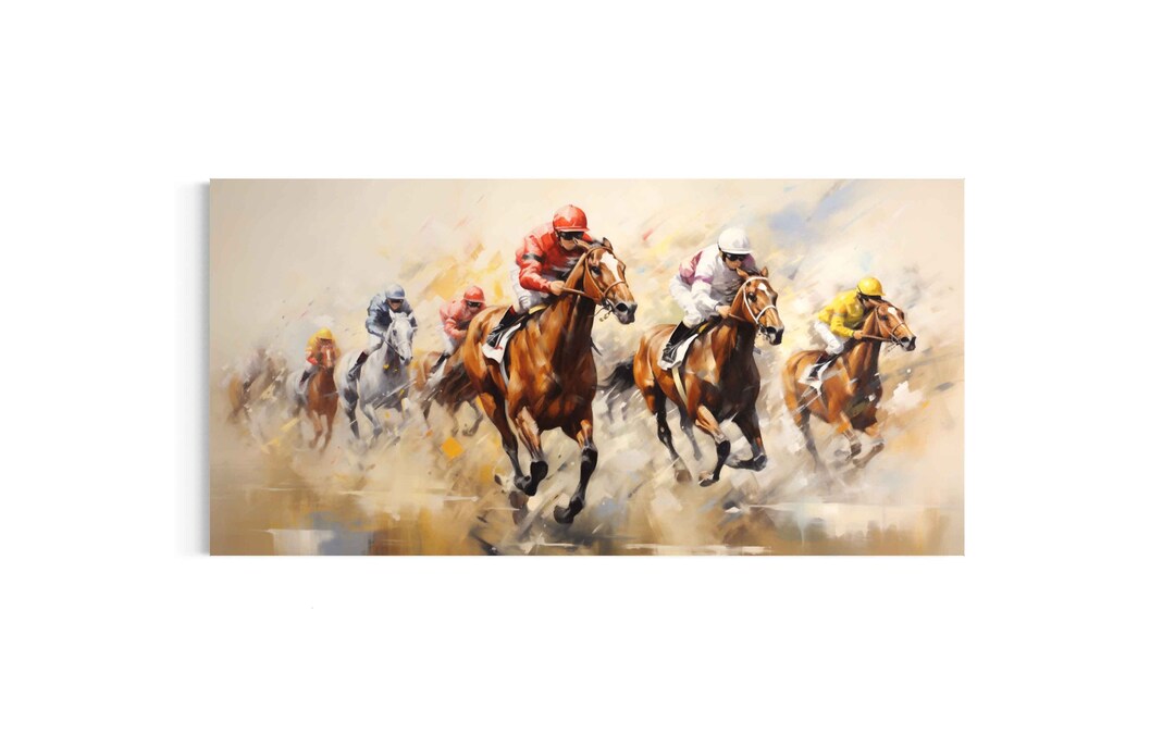 Horse Racing Painting on Canvas Art Print, Wall Art Artwork Gallery ...