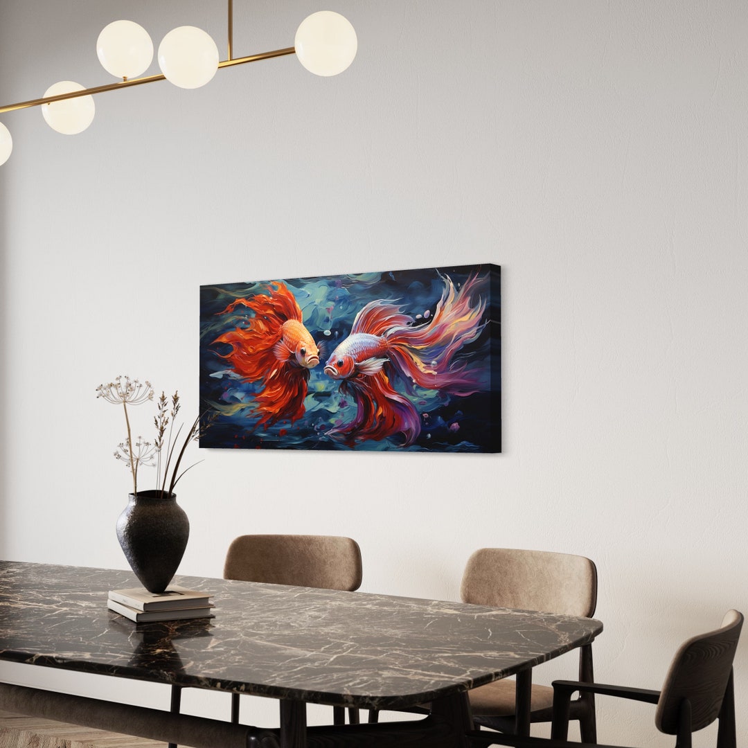 Betta Fish Painting Wall Art on Canvas, Nautical Seascape Artwork ...