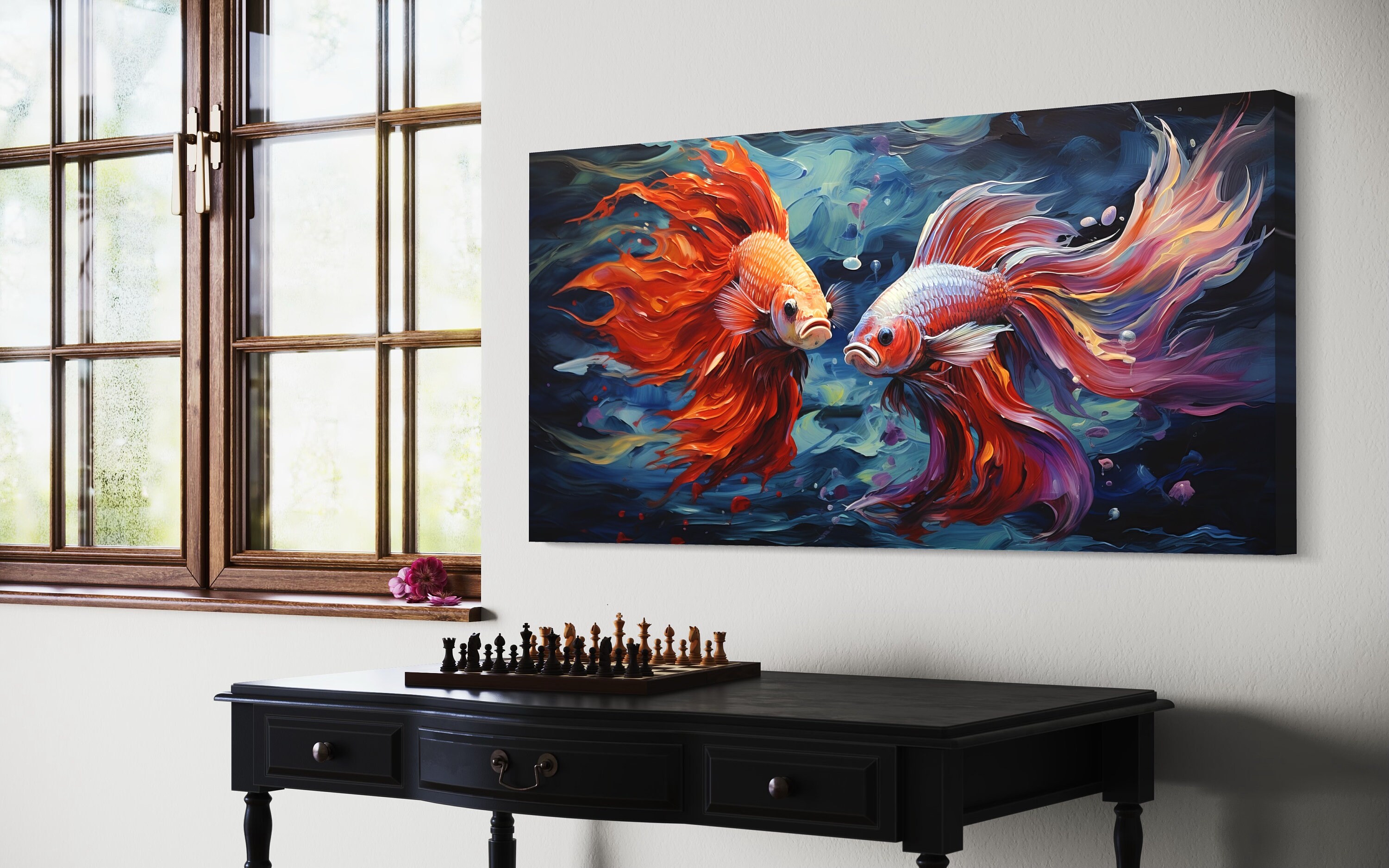 Betta Fish Painting Wall Art on Canvas, Nautical Seascape Artwork ...
