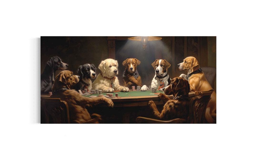 Dogs Playing Cards Painting on Canvas Art Print, Pet Dogs Artwork ...