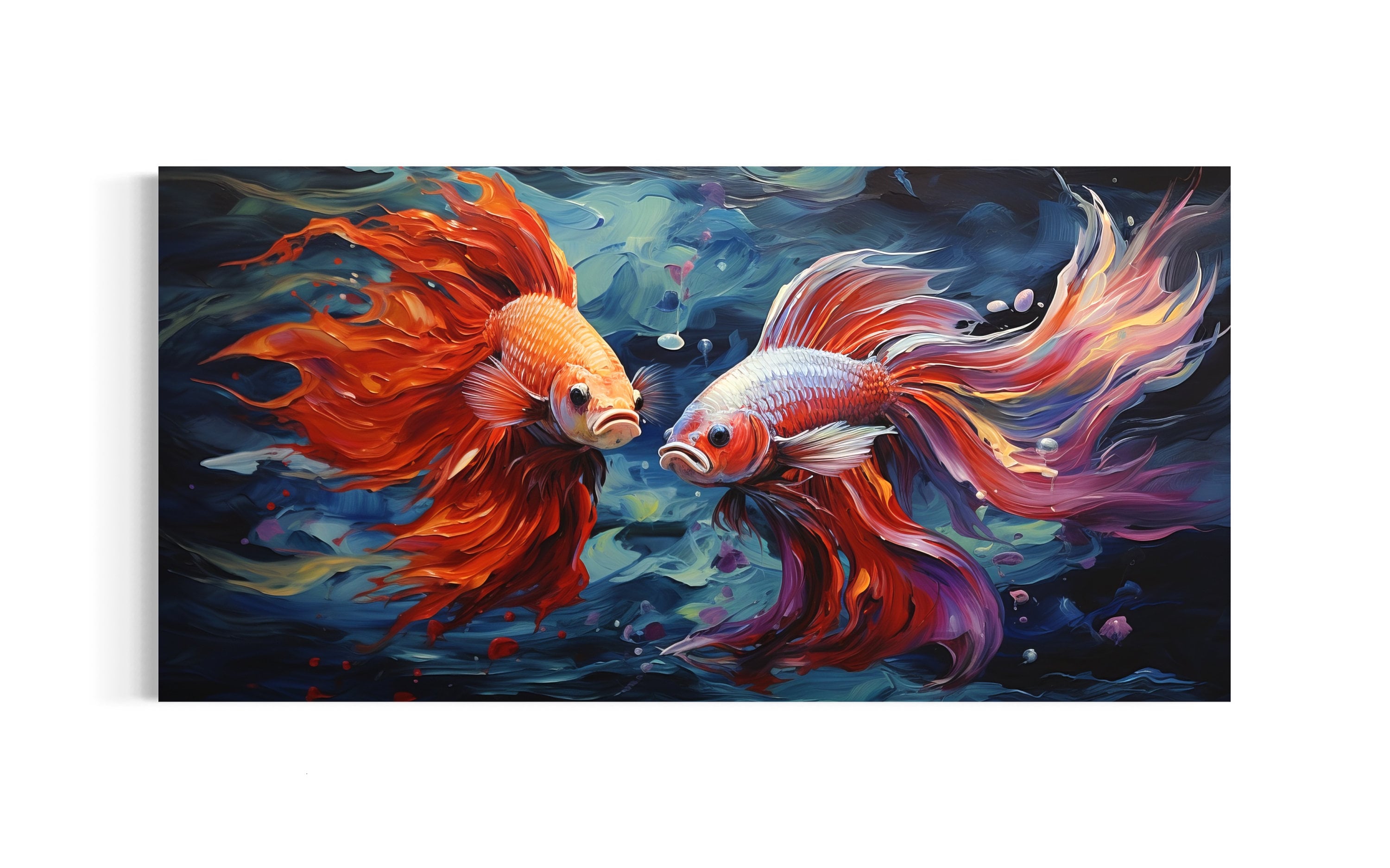 Betta Fish Painting Wall Art on Canvas, Nautical Seascape Artwork ...